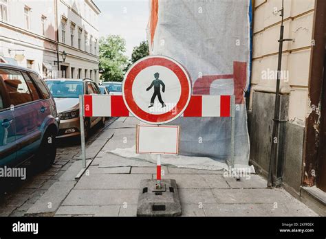 No Passing On The Street Sign Construction Work Prohibit People From Passing Warning Sign No