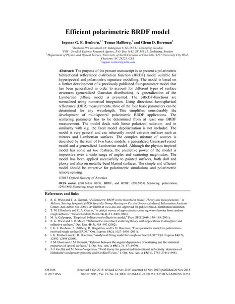 Pdf Efficient Polarimetric Brdf Model