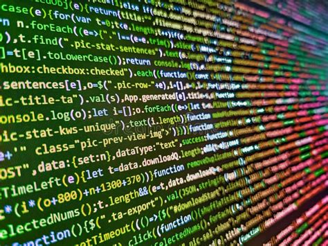 programming abstract source code and binary code on display of