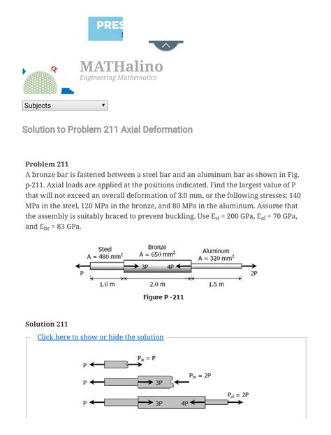 Solution To Problem 211 Axial Deformation Strength Of Materials Review
