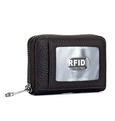 Yocipa Rfid 신용 카드 홀더 지갑 여성용 남성용 가죽 작은 지퍼 카드 케이스 커피 미니멀리스트 티몬