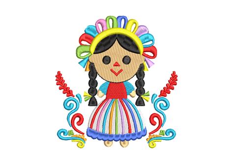 Mexican Lele Doll With Flowers Embroidery Designs Embroidery Designs