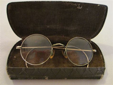 Golden Wire Round Eyeglass Eye Ware Spectacles Original Vintage Case