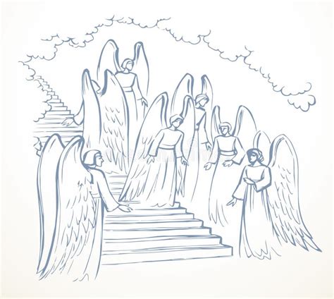 Vector Drawing Angels On The Stairs Leading To Heaven Stock Vector