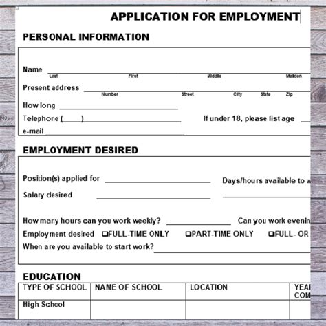 Application For Employment Generic Small Business Employment