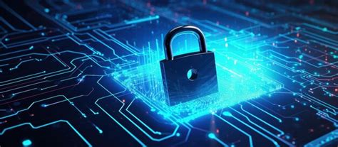 digital secure connection with padlock on motherboard computer with
