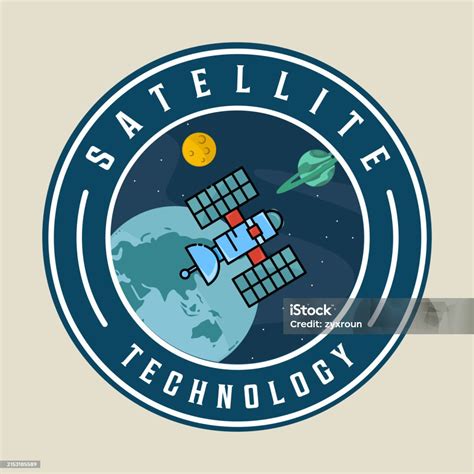 우주 엠블럼 로고 벡터 일러스트 레이 션 템플릿 아이콘 그래픽 디자인에서 위성 항공 우주 기호 또는 원형 배지 타이포그래피