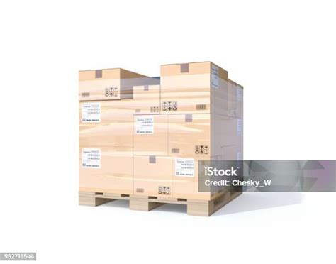 Tumpukan Kotak Kardus Coklat Mockup Pada Palet Terisolasi Di Latar