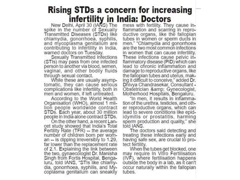 Rising Stds A Concern For Increasing Infertility In India Doctors