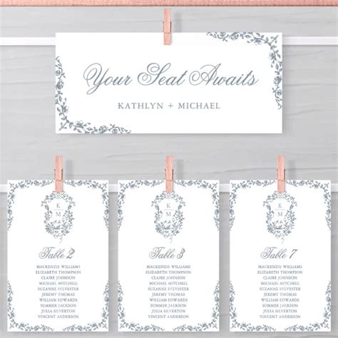 Seating Chart Header Dusty Blue Vintage Crest Card Zazzle