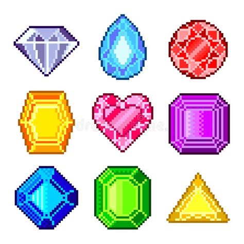 Pixel Gems Icons Pixel Game Elements Games Ui Magic Stones Vector