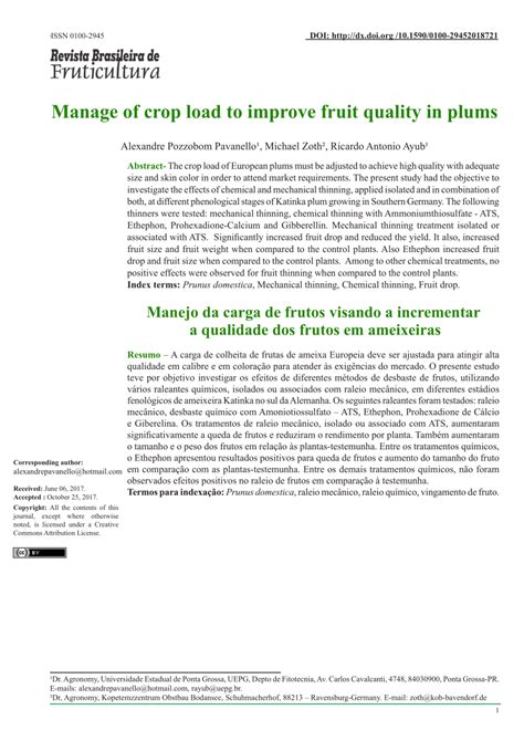 Pdf Manage Of Crop Load To Improve Fruit Quality In Plums