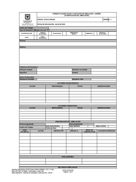 Gthu S Fm 045 V1 Planificacion Y Ejecucion De Simulacros Pdf