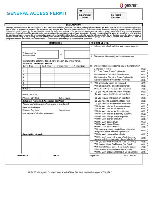 A1 General Access Permit Download Free Pdf Safety Occupational