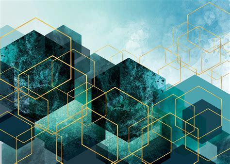 Abstract Landscape In Teal Wallpaper Happywall