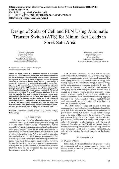 pdf design of solar of cell and pln using automatic transfer switch ats for minimarket loads