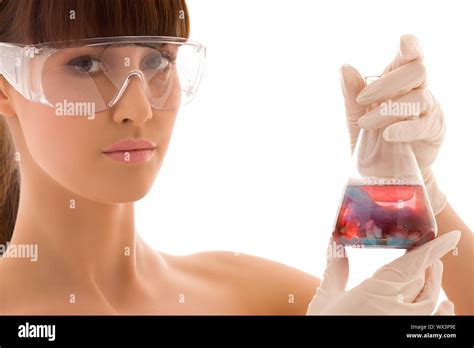Closeup Of Beautiful Lab Worker Holding Up Test Tube Stock Photo Alamy