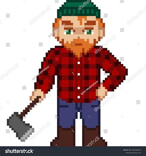 8bit Retrostyled Pixelart Illustration Lumberjack Stock Illustration