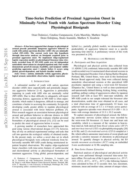 Pdf Time Series Prediction Of Proximal Aggression Onset In Minimally