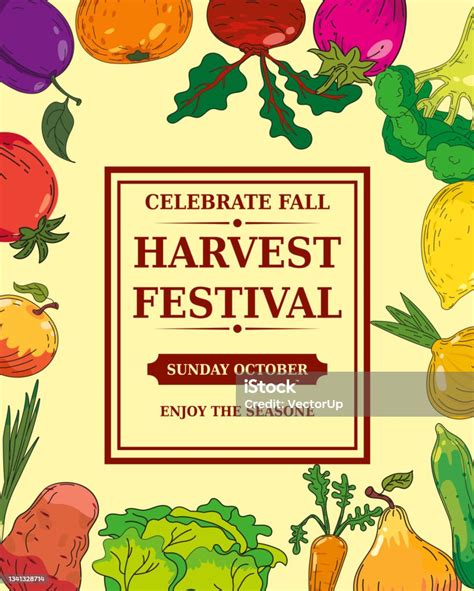 수확 축제 포스터 가을 과일과 야채 익은 육즙 손으로 그린 유기농 제품 가을 벡터 복고풍 빈티지 배너 일러스트 전단지 카드