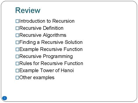 review introduction to recursion recursive definition recursive algorithms