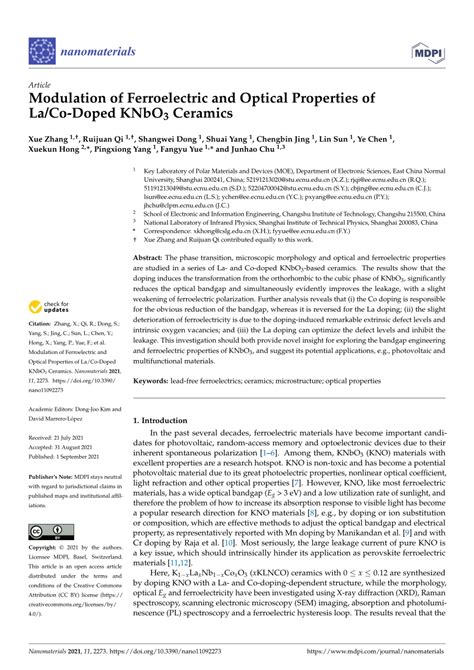 Pdf Modulation Of Ferroelectric And Optical Properties Of Laco Doped