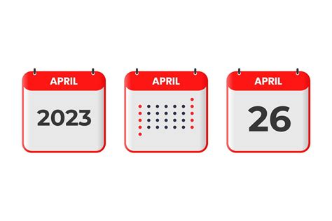26 de abril icono de diseño de calendario calendario 2023 cita