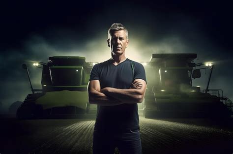 Premium Photo Farmer And Agricultural Tractor In The Field Neural Network Ai Generated Art