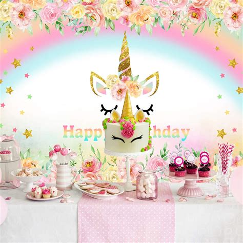 Mehofoto Unicorn Photography Backdrop Rainbow Unicorn Happy Birthday