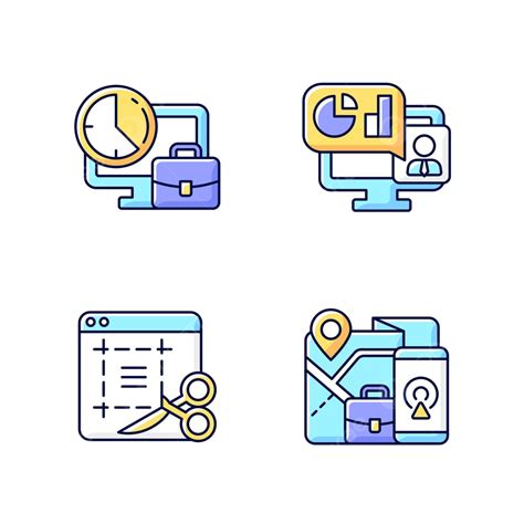Remote Work Monitoring Rgb Color Icons Set Flat Corporate Business Vector Flat Corporate