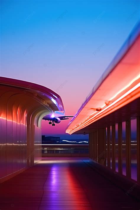 The Plane Passes Under The Jet Bridge From The Air Traffic Control Area In The Building