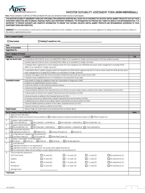Fillable Online Investor Suitability Assessment Form Non Fax Email Print Pdffiller