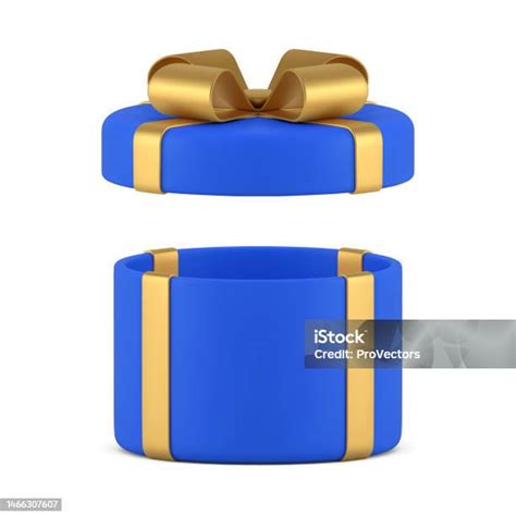 오픈 블루 선물 상자 황금 활 리본 축제 선물 깜짝 3d 아이콘 현실적인 벡터 일러스트 레이 션 3차원 형태에 대한 스톡 벡터 아트 및 기타 이미지 Istock