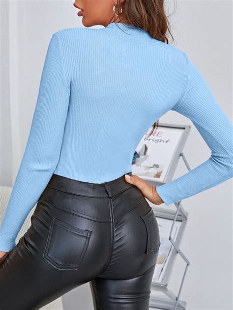 SHEIN Essnce Pull unicolore à col cheminée côtelé Mode en ligne SHEIN FRANCE