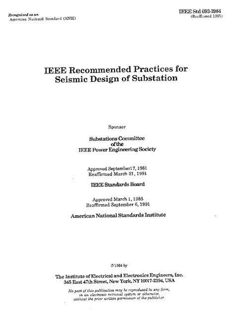 Ieee Std 693 1984 Ieee Recommended Practice For Seismic Design Of Substation Pdf