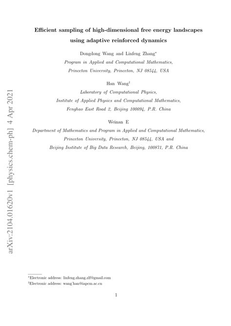 Pdf Efficient Sampling Of High Dimensional Free Energy Landscapes Using Adaptive Reinforced