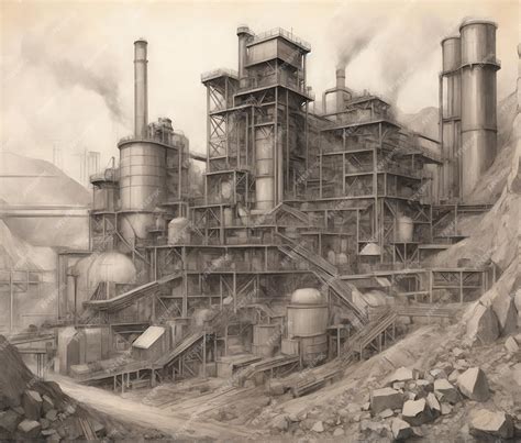 Premium Ai Image Coal And Mineral Mining Industry Pencil Sketch