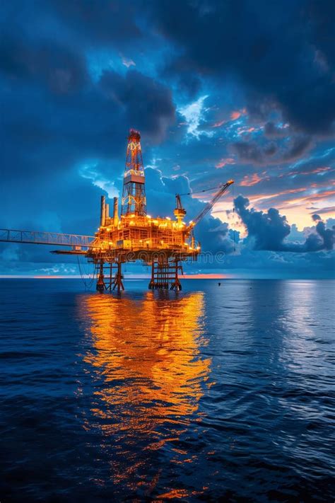 Offshore Oil Rig Platform At Late Evening With Oil Drilling Operation