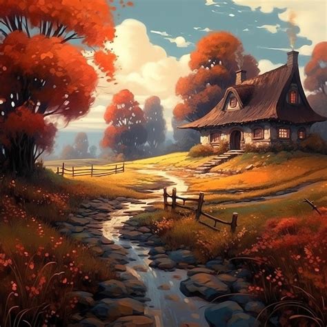 Premium AI Image Cottage In Flower Garden Illustration