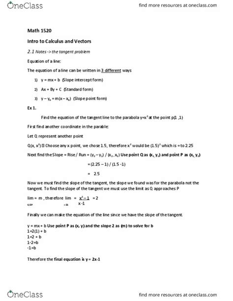 Math 1520 Lecture Notes Fall 2016 Lecture 1 Tangent