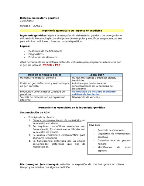Guía Genetica Parcial 3 Biología Molecular Y Genética 1005 Parcial