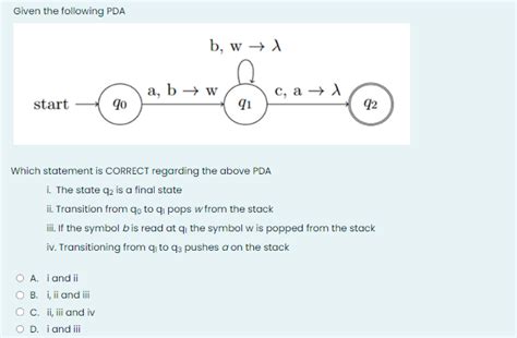 solved given the following pda which statement is correct