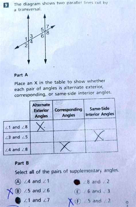 SOLVED The Diagram Shows Two Parallel Lines Cut By Transversal Part A Place An X In The