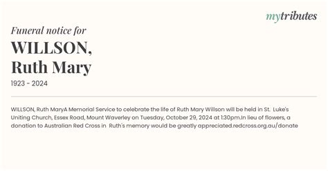 Willson Ruth Mary Funeral Notices Melbourne My Tributes