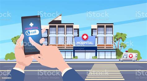 손 잡고 스마트폰 온라인 의사 애플 리 케이 션 이상 병원 배경 모바일 의학 개념을 사용 하 여 1에 대한 스톡 벡터 아트 및 기타 이미지 Istock
