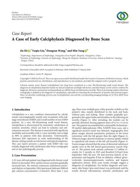Pdf A Case Of Early Calciphylaxis Diagnosed By Bone Scan