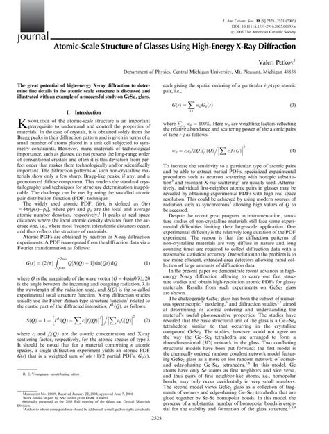 Pdf Atomic Scale Structure Of Glasses Using High Energy X Ray