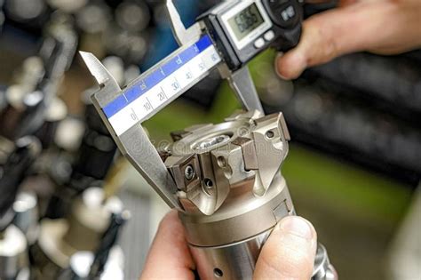 Checking The Dimensions Of The Cutting Tool With A Caliper For Metalworking Cnc Milling And