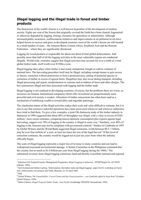 Pdf Illegal Logging And The Illegal Trade In Forest And Timber Products