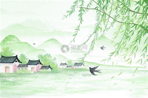 新中式国风春雨朦胧烟雨江南风景插画插画图片下载 正版图片402549641 摄图网